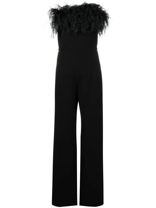 16Arlington Taree Feather-trimmed Strapless Jumpsuit - Black