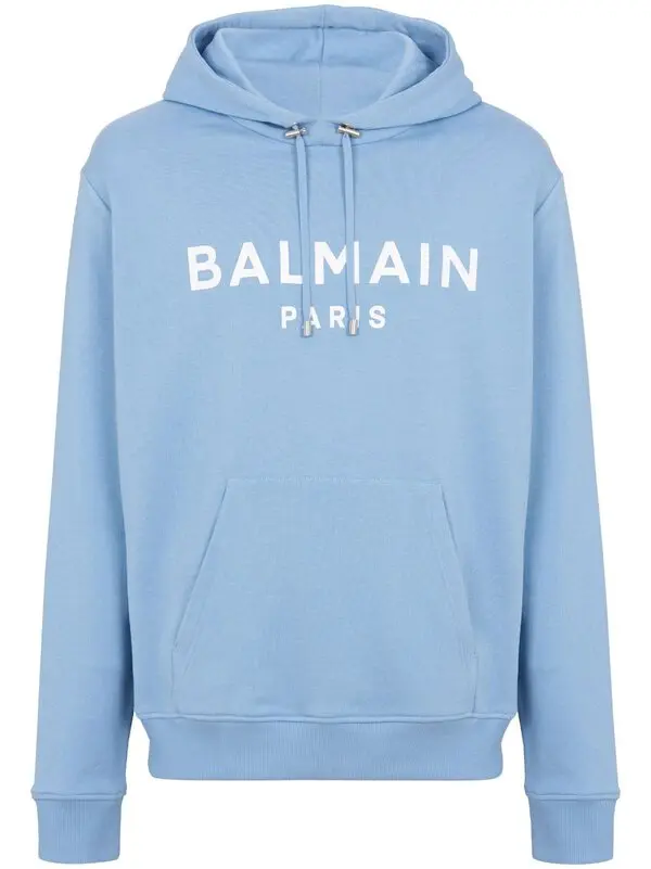Balmain Logo-print Organic Cotton Hoodie - Blue