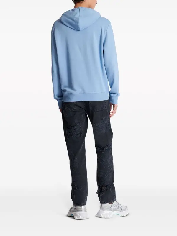 Balmain Logo-print Organic Cotton Hoodie - Blue