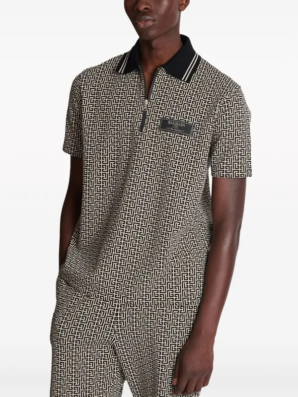 Balmain Pb Labyrinth Jacquard Polo Shirt - Black
