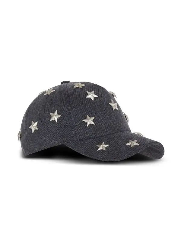 Balmain Star-Studded Denim Cap In Grey - 40% Off | Editorialist