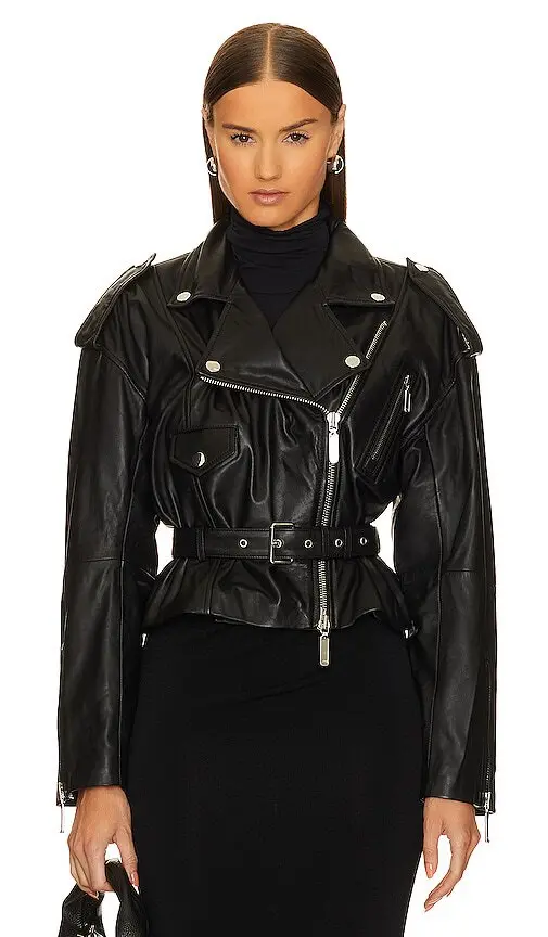 CAMILA COELHO Ambrosia Leather Moto Jacket