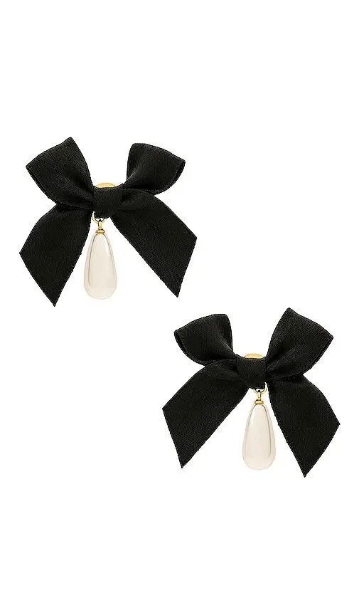 PETIT MOMENTS Bow Drop Pearl Earrings - Black