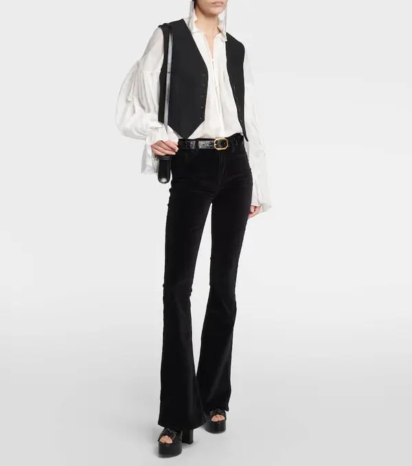 FRAME Le High Flare Velveteen Pants - Black