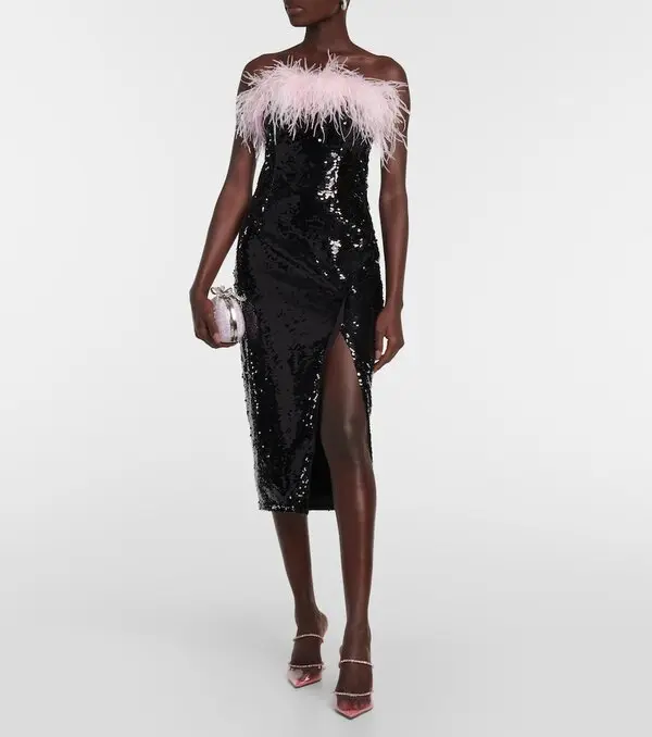 self portrait sequin feather dress Feather-trimmed sequined minidress in silver - Self Portrait