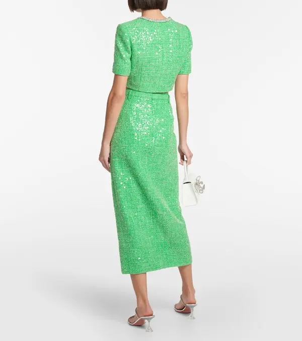 Self-Portrait Sequined Embellished Boucl Midi Skirt In Green - 30% Off |  Editorialist