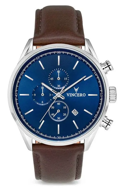 VINCERO Chrono S2 Chronograph Leather Strap Watch - Blue/brown