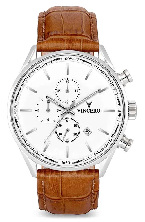 VINCERO Chrono S2 Chronograph Leather Strap Watch - Silver Tan