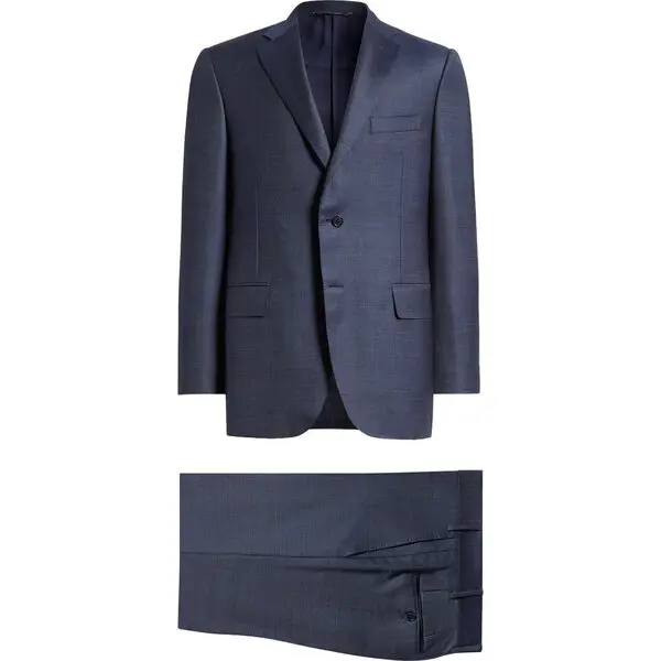 Canali Siena Regular Fit Denim Effect Wool Suit - Navy