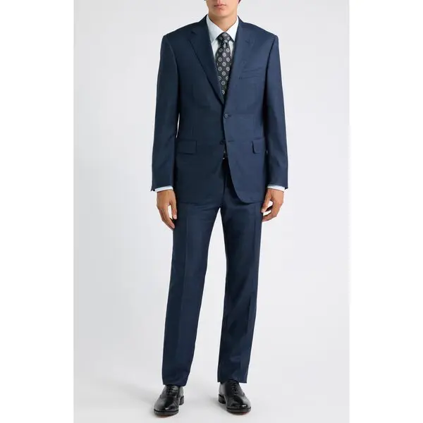 Canali Siena Regular Fit Denim Effect Wool Suit - Navy