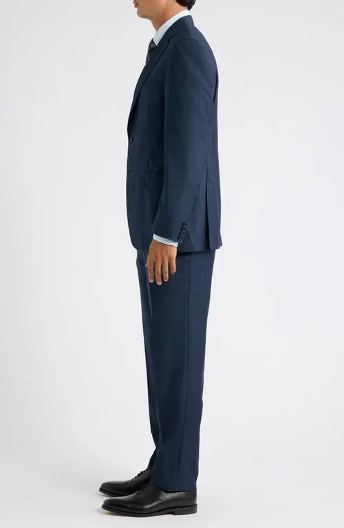 Canali Siena Regular Fit Denim Effect Wool Suit - Navy