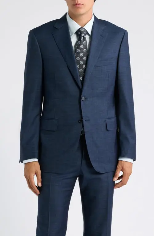 Canali Siena Regular Fit Denim Effect Wool Suit - Navy