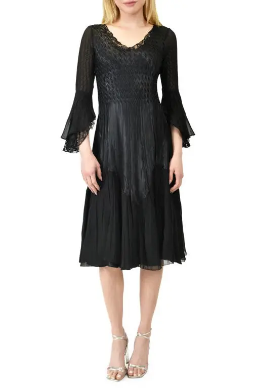 Komarov Bell Sleeve Chiffon & Lace A-line Dress