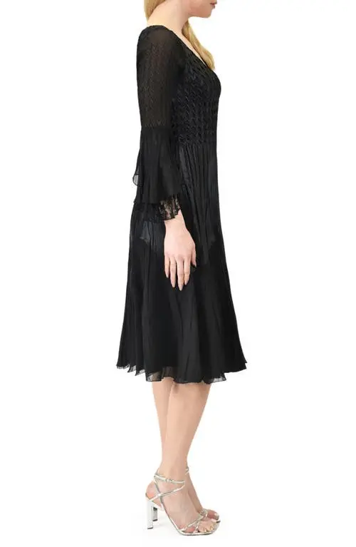 Komarov Bell Sleeve Chiffon & Lace A-line Dress