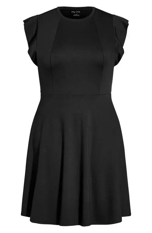 City Chic Frill Sleeve Dress - Black