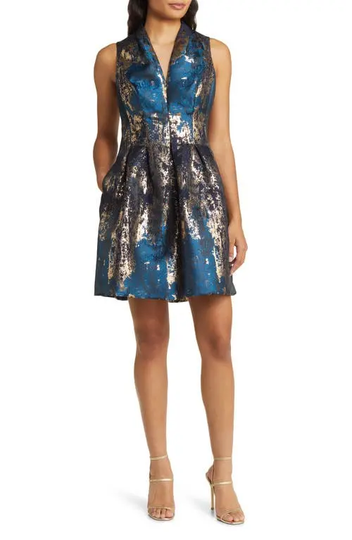 Vince Camuto Jacquard Sleeveless Fit & Flare Cocktail Dress - Peacock