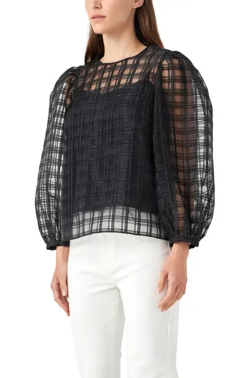 English Factory Plaid Organza Long-sleeve Top