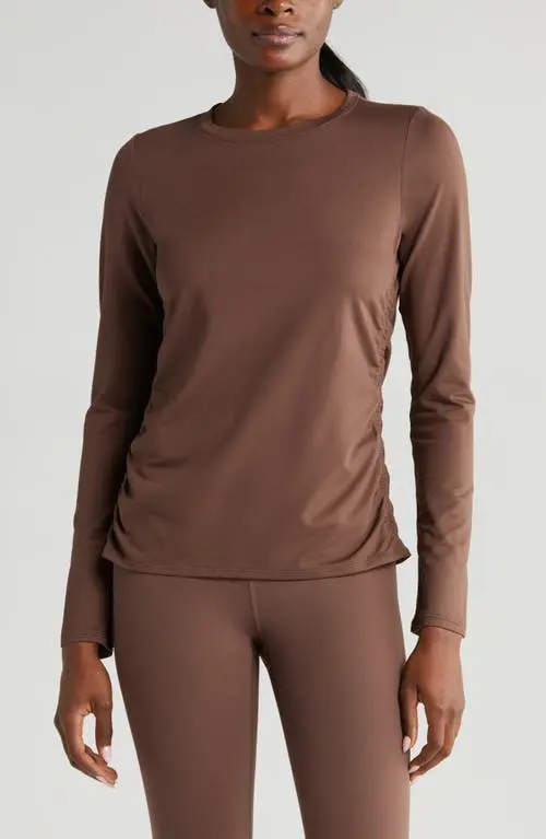 Zella Ruched Long Sleeve T-shirt - Brown Fawn