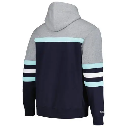 Mitchell & Ness Deep Sea Blue/gray Seattle Kraken Head Coach Pullover Hoodie