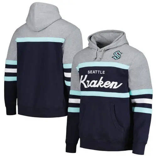 Mitchell & Ness Deep Sea Blue/gray Seattle Kraken Head Coach Pullover Hoodie