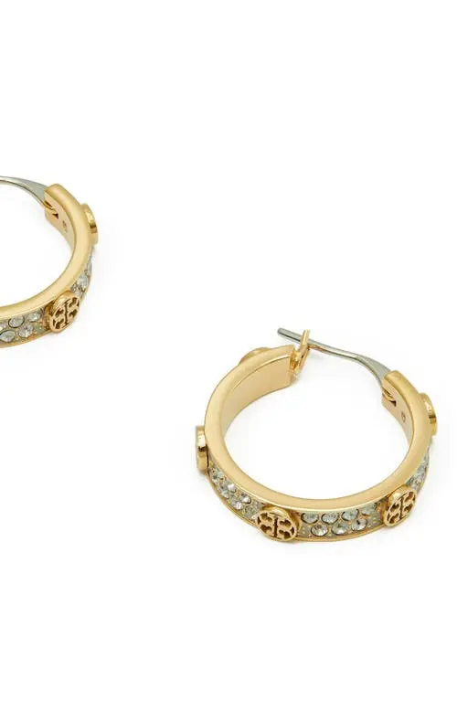 Tory Burch Icon Pave Hoop Earrings - Tory Gold/crystal
