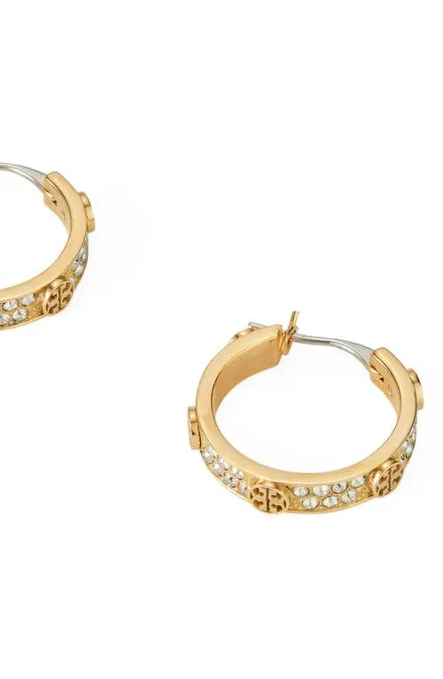 Tory Burch Icon Pave Hoop Earrings - Tory Gold/crystal