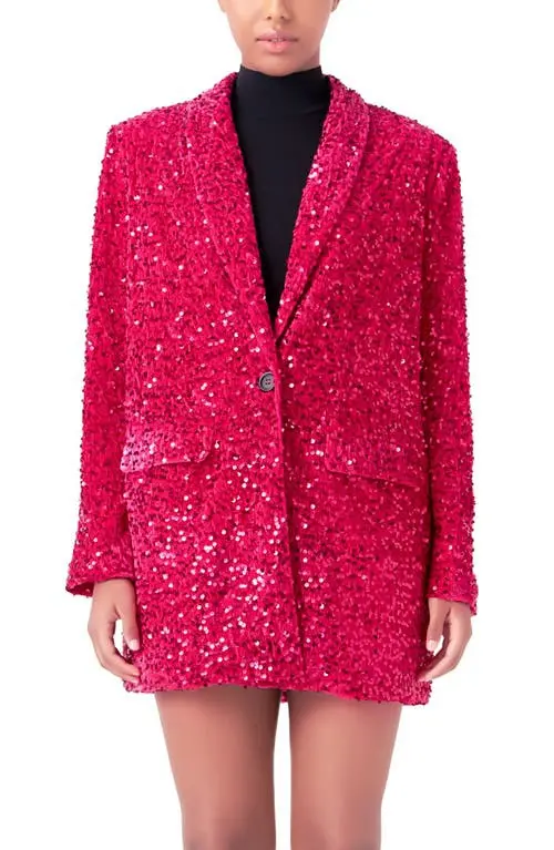 Endless Rose Sequined Velvet Blazer - Fuchsia