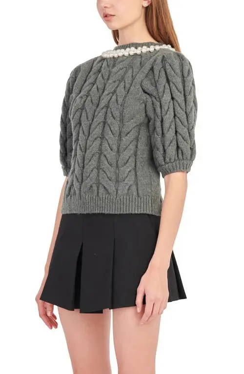 Endless Rose Imitation Pearl Trim Sweater