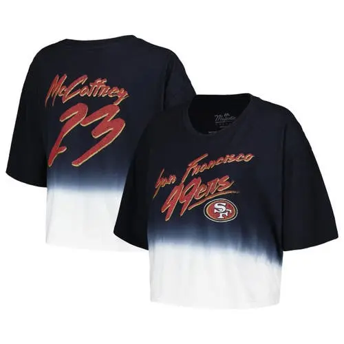 MAJESTIC THREADS Christian Mccaffrey San Francisco 49ers Dip-dye Player Name & Number Crop Top - Black