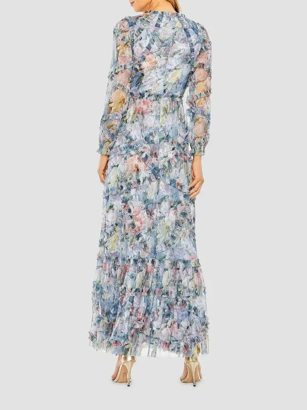 Mac Duggal Floral Chiffon Tiered Maxi Dress