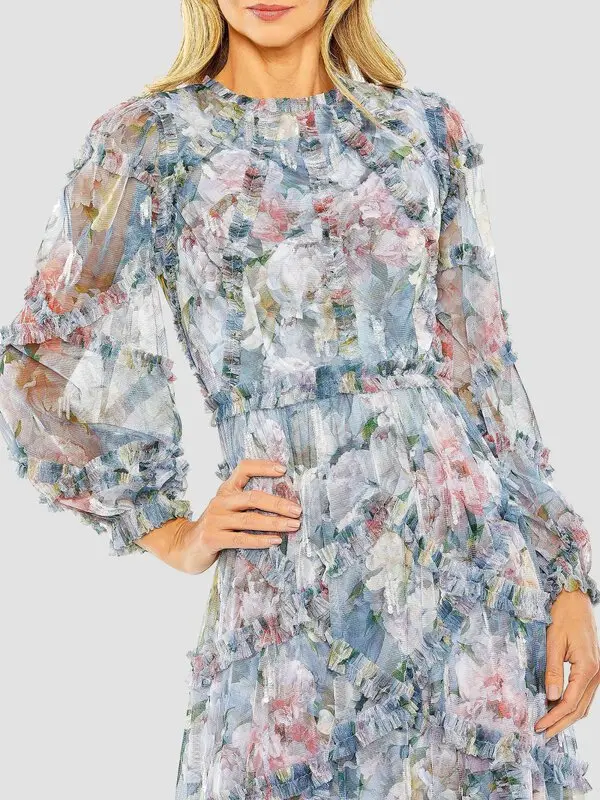 Mac Duggal Floral Chiffon Tiered Maxi Dress