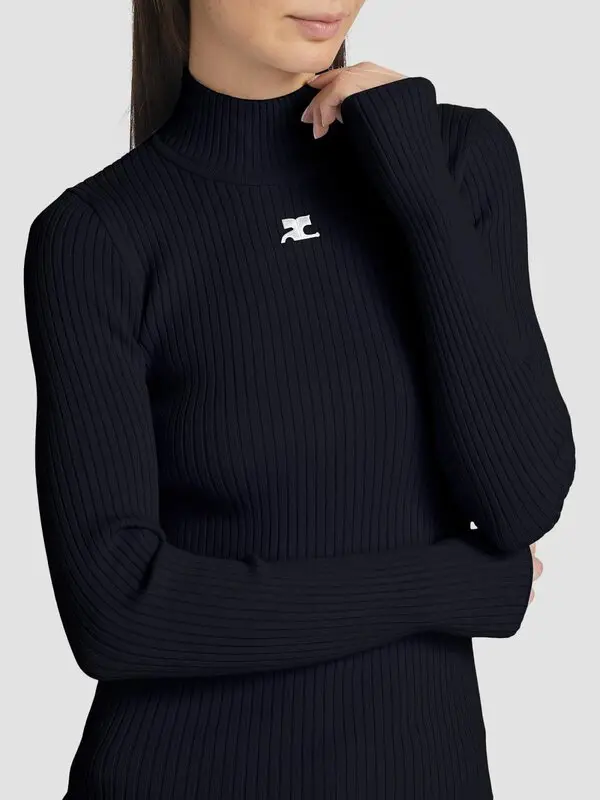 COURREGES Re-edition Rib-knit Turtleneck Top - Navy