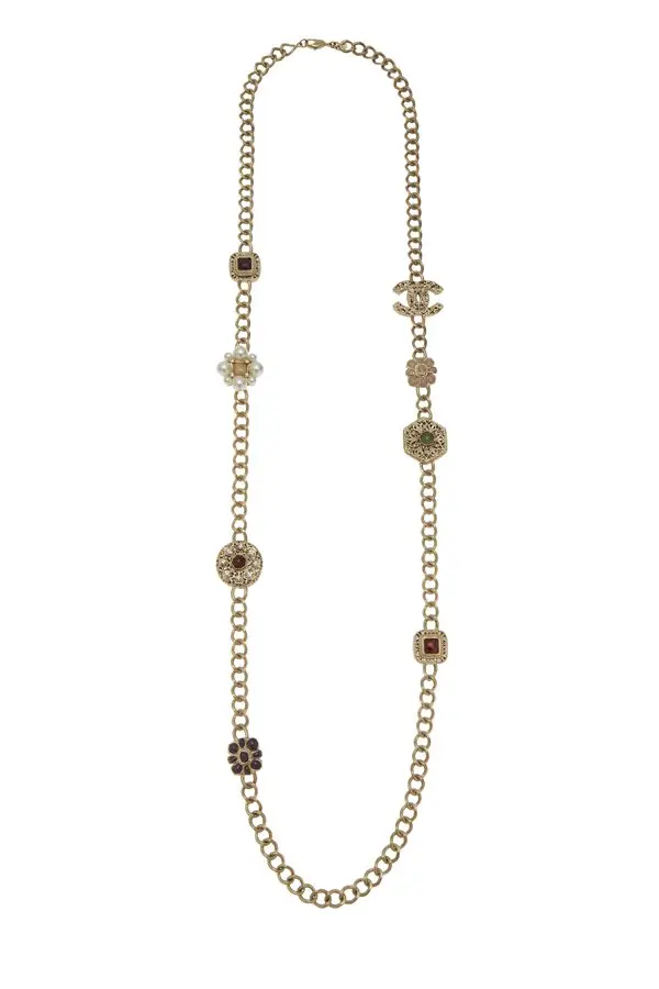 Chanel Cc Charm Embellished Necklace - Gold