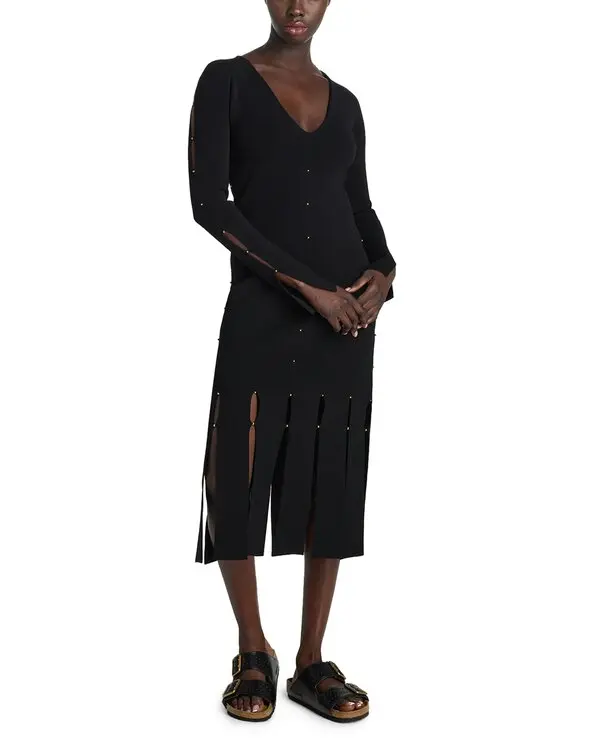 St. John Studded Cutout Knit Midi Dress