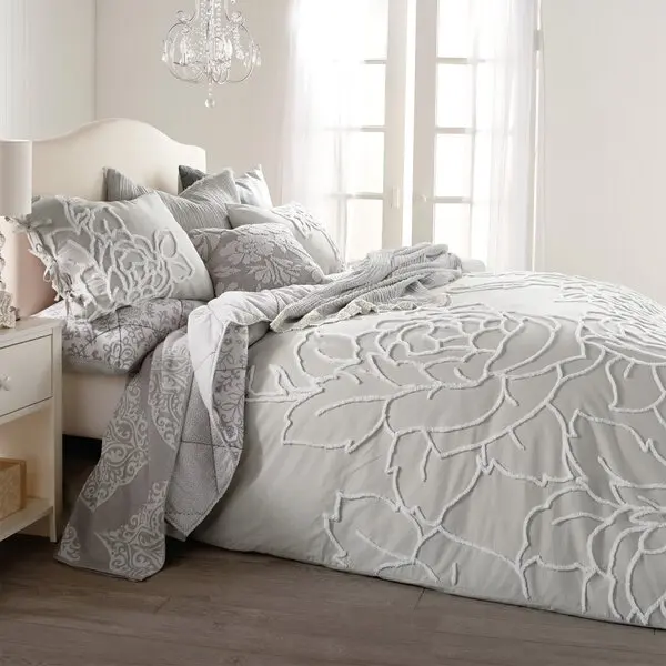 PERI HOME Chenille Rose Duvet Cover Set, Full/queen - Grey