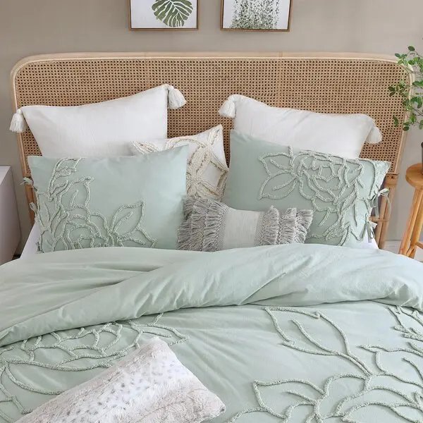 PERI HOME Chenille Rose Duvet Cover Set, King - Green