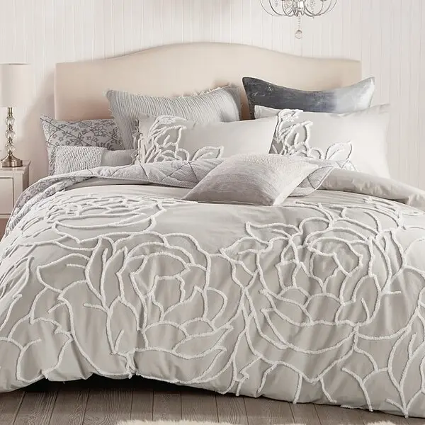 PERI HOME Chenille Rose Duvet Cover Set, King - Grey
