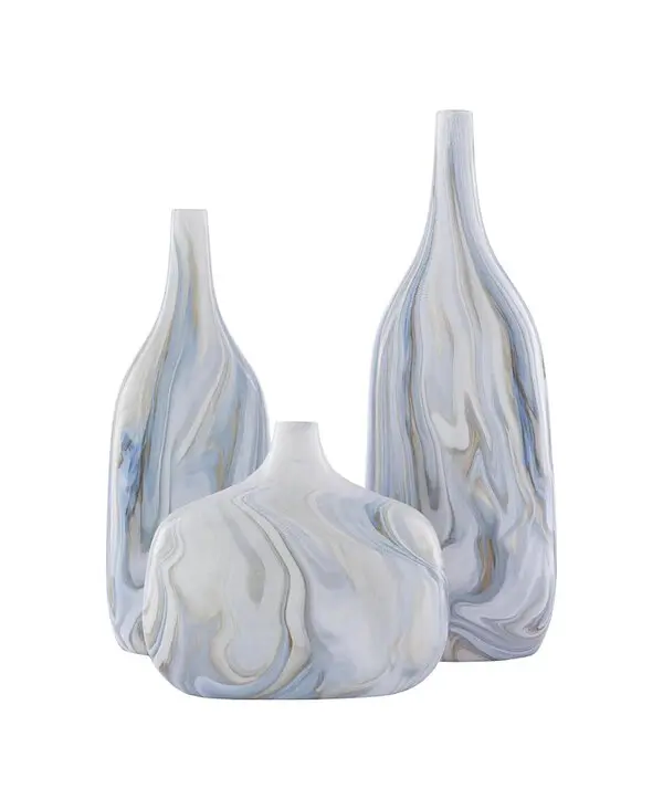 SURYA Marble Vase, Set Of 3 - Blue