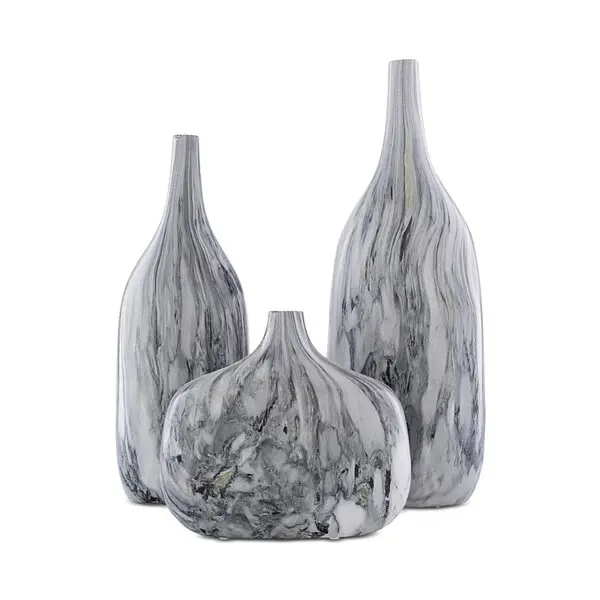 SURYA Marble Vase, Set Of 3 - Gray / White