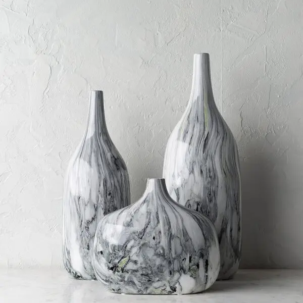 SURYA Marble Vase, Set Of 3 - Gray