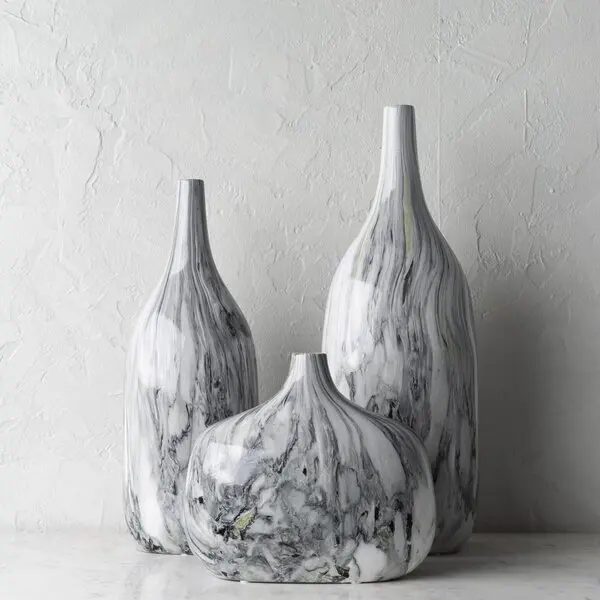SURYA Marble Vase, Set Of 3 - Gray