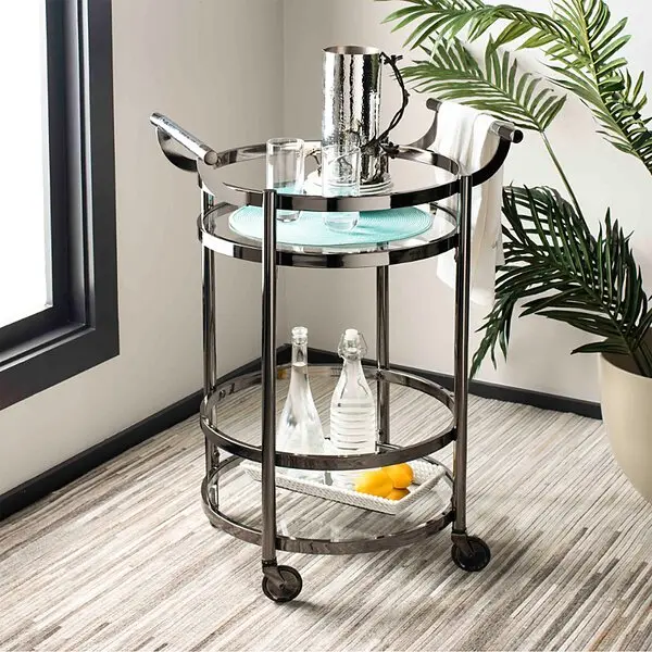 SAFAVIEH Sienna 2 Tier Round Bar Cart - Gun Metal
