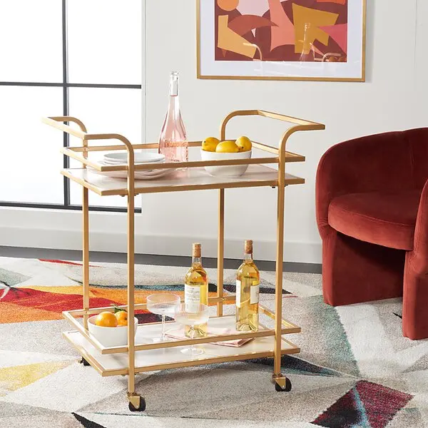 SAFAVIEH Lameris 2 Tier Matte Gold Bar Cart With Handles - Gray