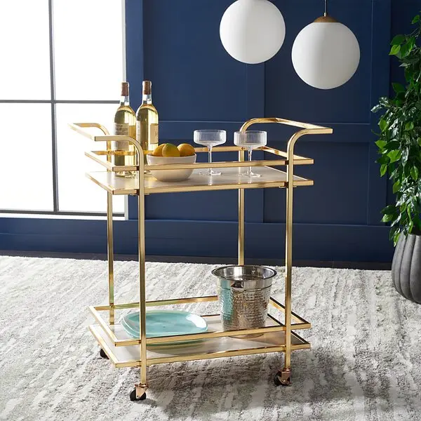 SAFAVIEH Lameris 2 Tier Gold Bar Cart With Handles - Gray