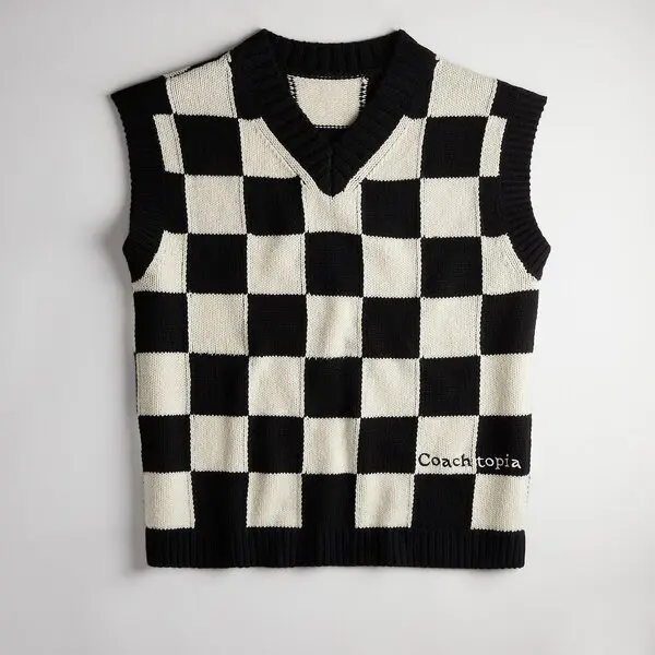 COACHTOPIA Checkerboard Pattern Sweater Vest - Black/cloud