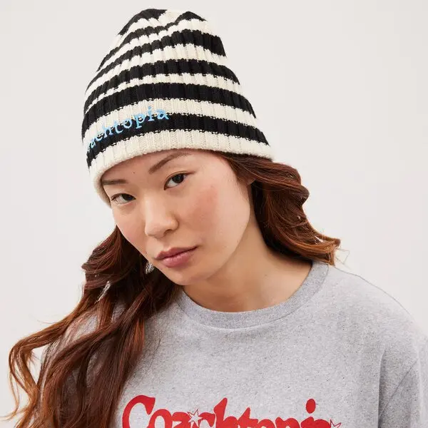 COACHTOPIA Beanie With Stripe Pattern - Black/cloud