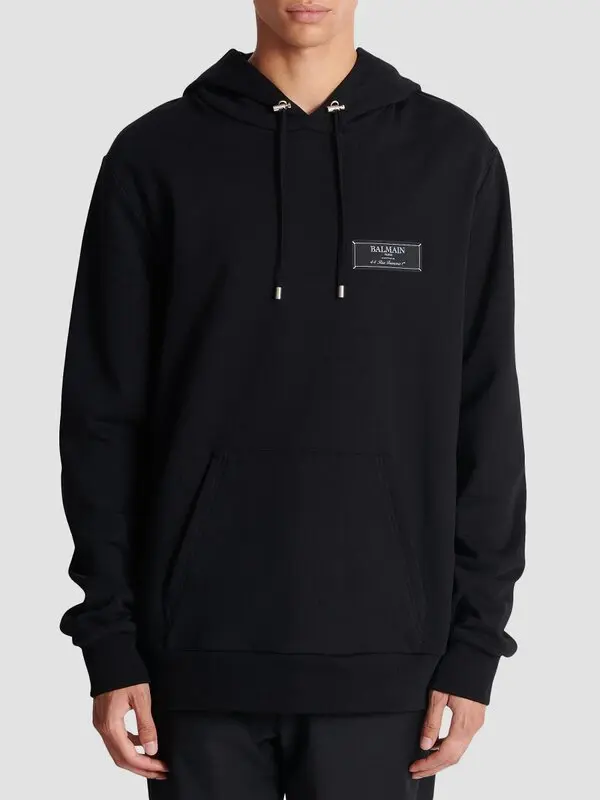 Balmain Logo Cotton Hoodie - Black