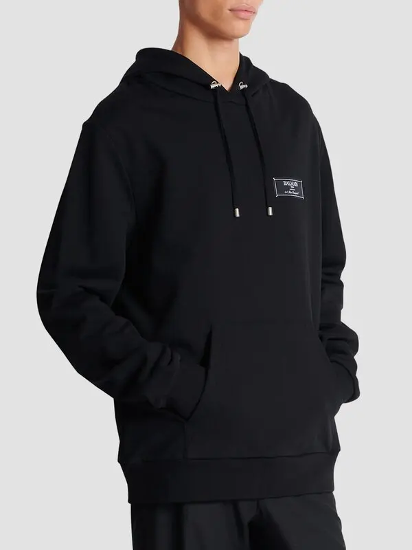Balmain Logo Cotton Hoodie - Black