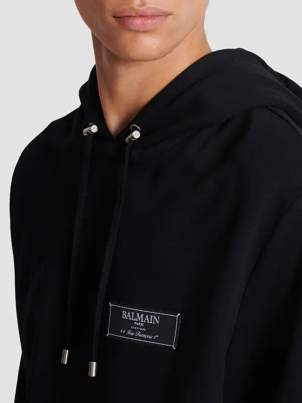 Balmain Logo Cotton Hoodie - Black