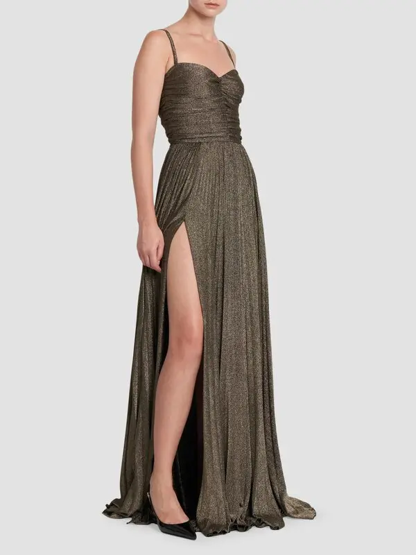 Dolce & Gabbana Metallic Ruched Pleated Gown